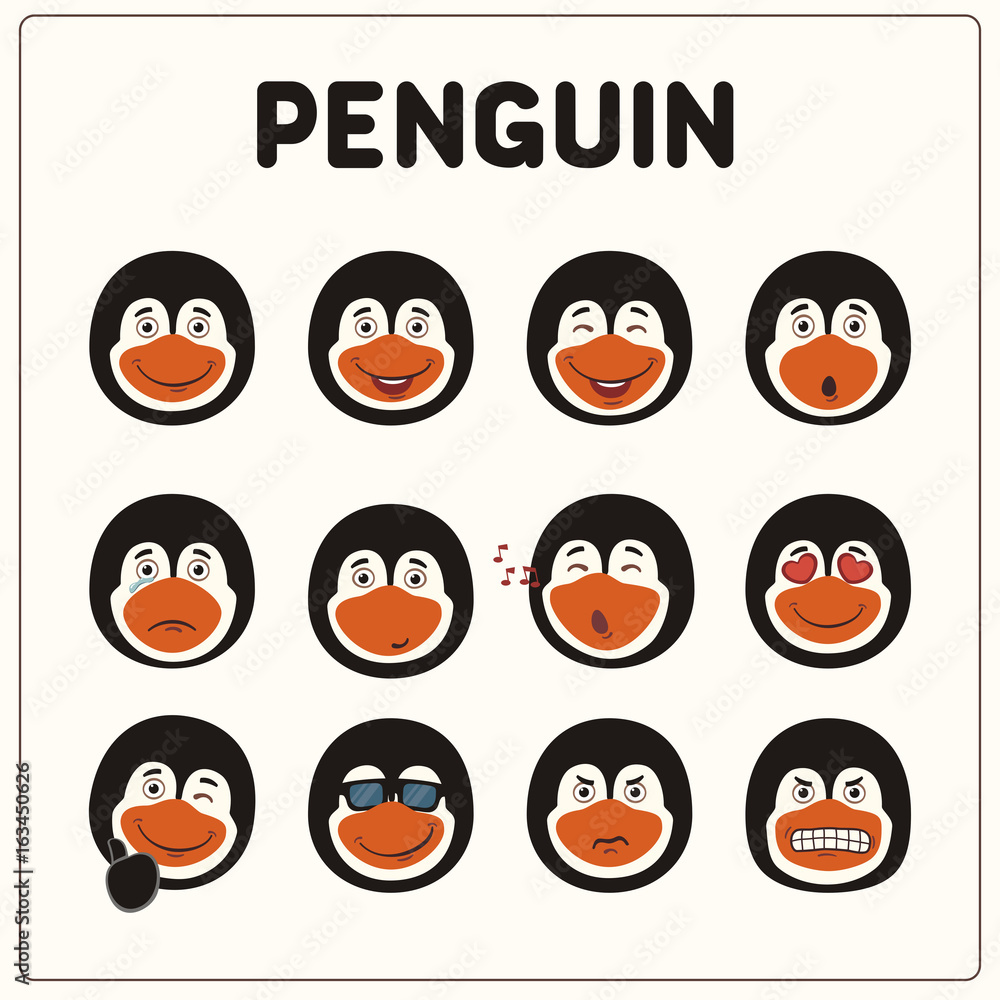 Emoticons set face of penguin in cartoon style. Collection isolated ...