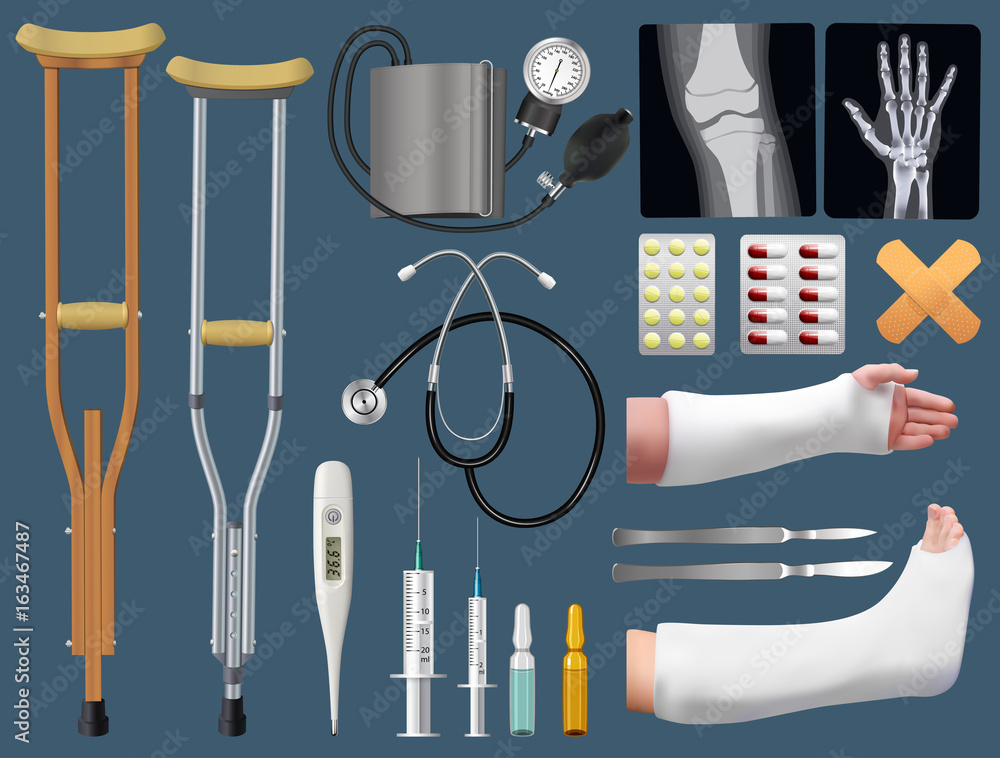 Set of medicine surgical traumatology objects. Treatment of bone ...