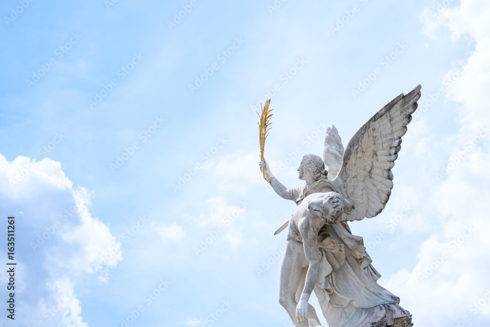 Angel in heaven, statue with cloud sky background Stock Photo | Adobe Stock