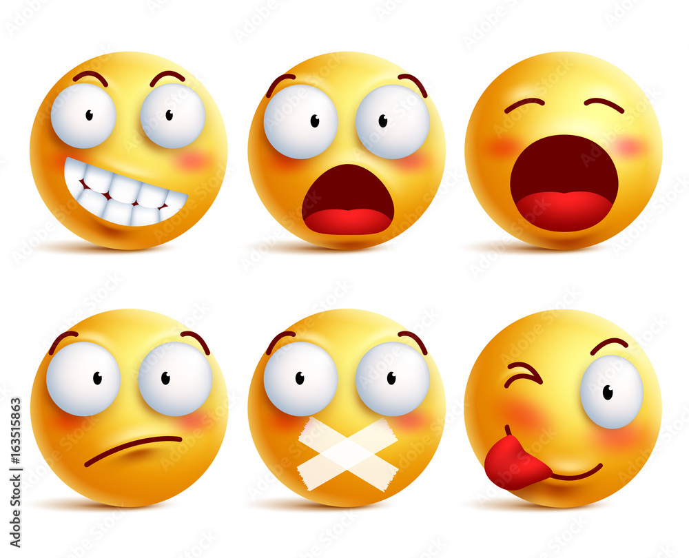 Smileys vector set. Smiley face icons or emoticons with facial ...