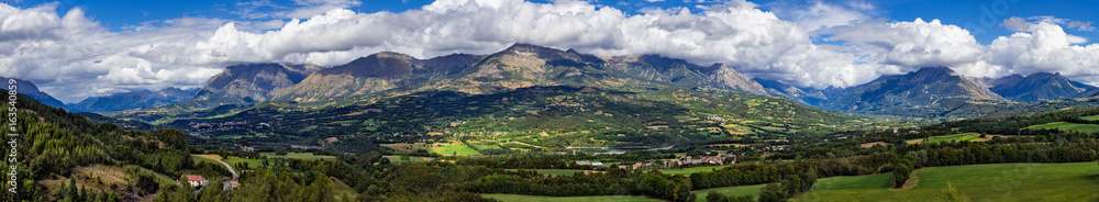 Panoramic summer afternoon view on the Champsaur and the Drac Valley ...