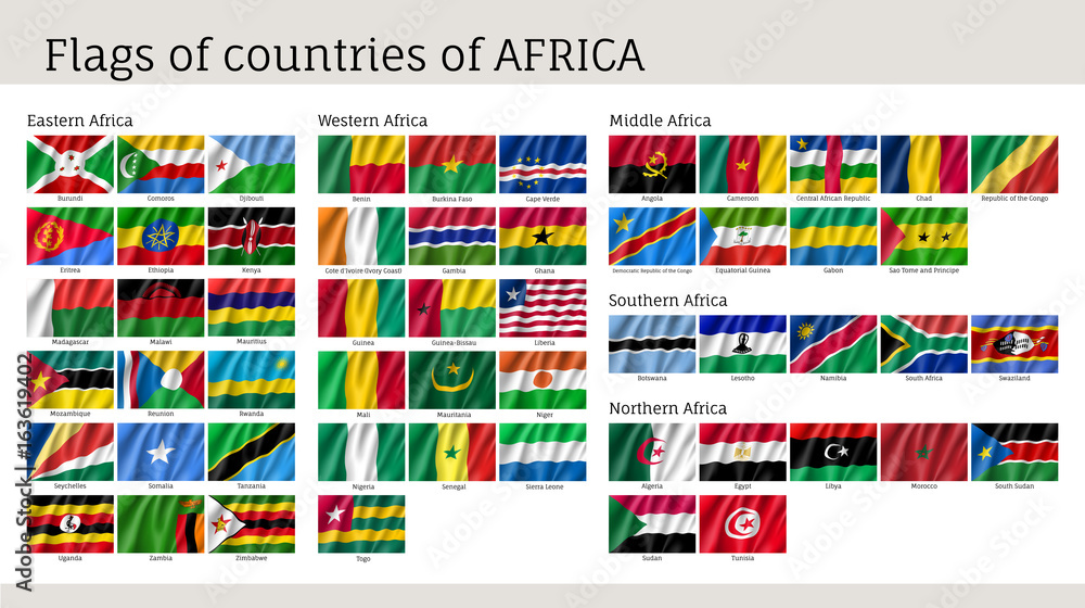 Africa flags big set. Travel agency or classroom geography poster ...