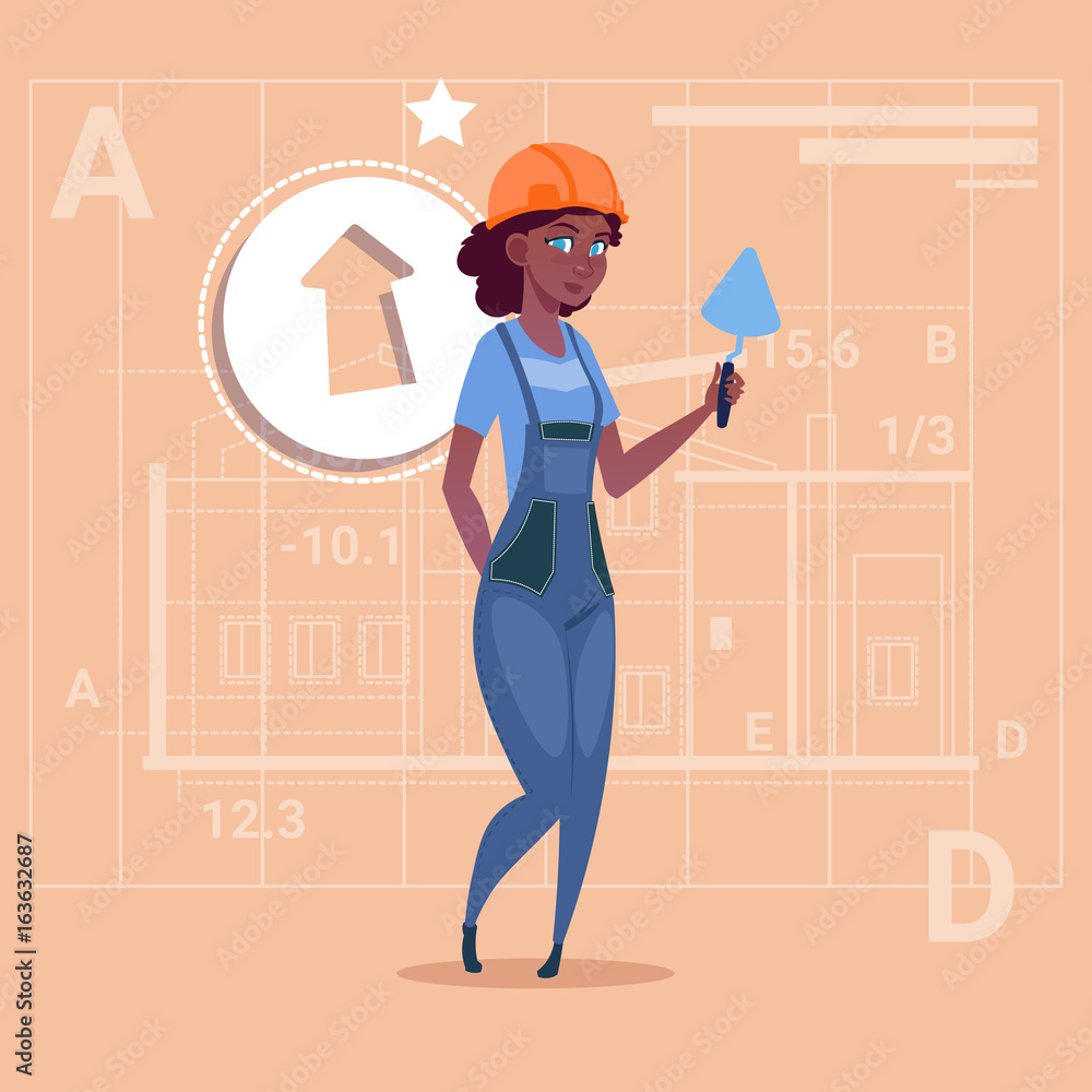 Cartoon Female Builder African American Wearing Uniform And Helmet ...