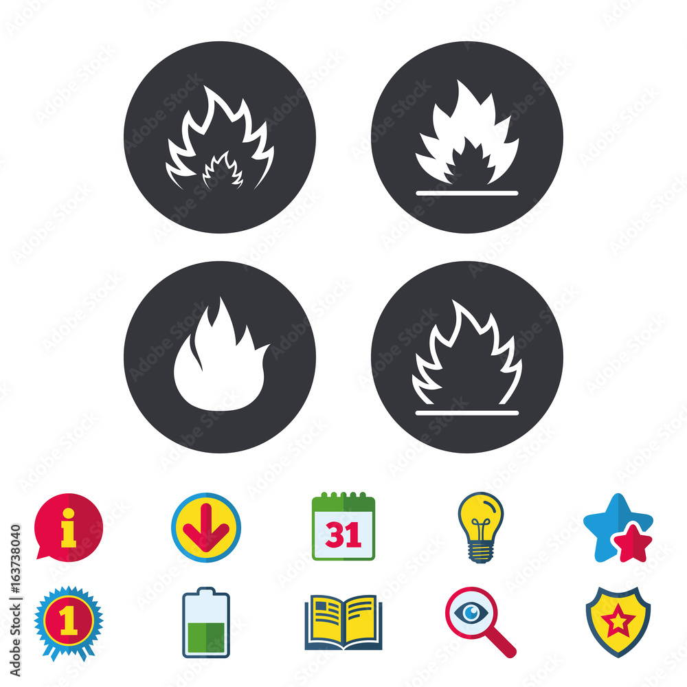 Fire flame icons. Heat symbols. Inflammable signs. Calendar ...
