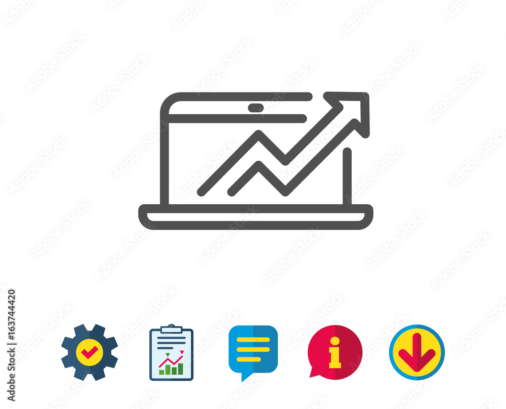 Vector de Stock Data Analysis and Statistics line icon. Report graph or Chart sign. Computer ...