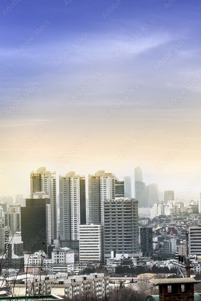 Seoul cityscapes yellow and orange sunset lighting effect, skyline ...