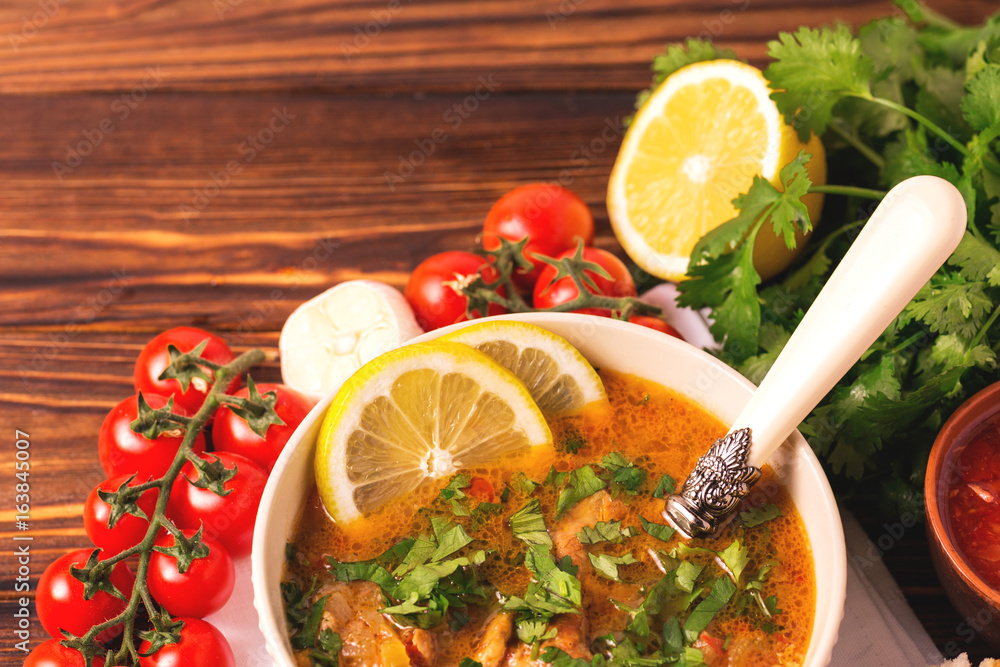 Foto de Stock Jewish wedding and holyday Yemenite beef soup Marak ...