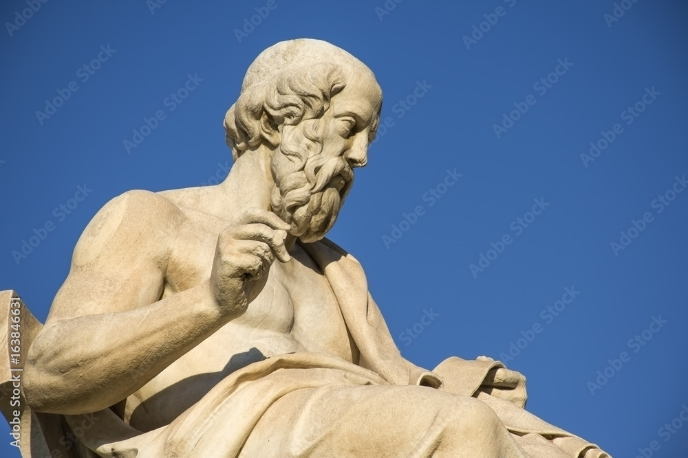The ancient Greek philosopher Plato in front of the Academy of Athens ...