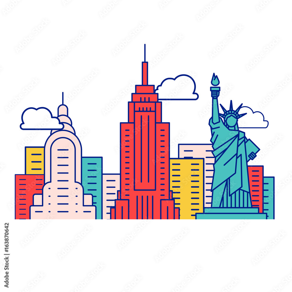 Iconic New York Symbols And Buildings Stock Vector | Adobe Stock