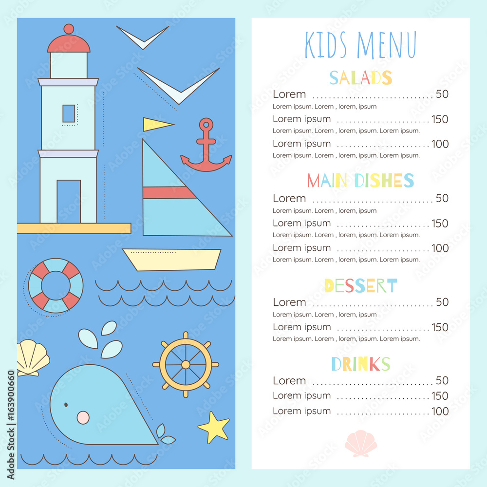 Sea style children's menu template Stock Vector | Adobe Stock