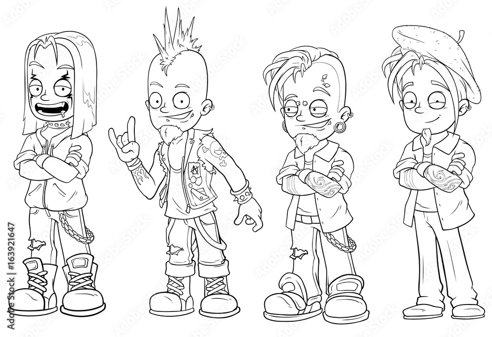 Cartoon punk rock metal guys character vector set Stock Vector | Adobe ...