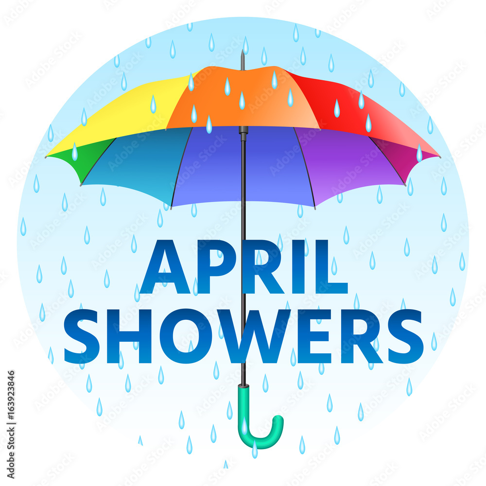 Colored realistic umbrella. Open umbrella in rainbow colors and text ...