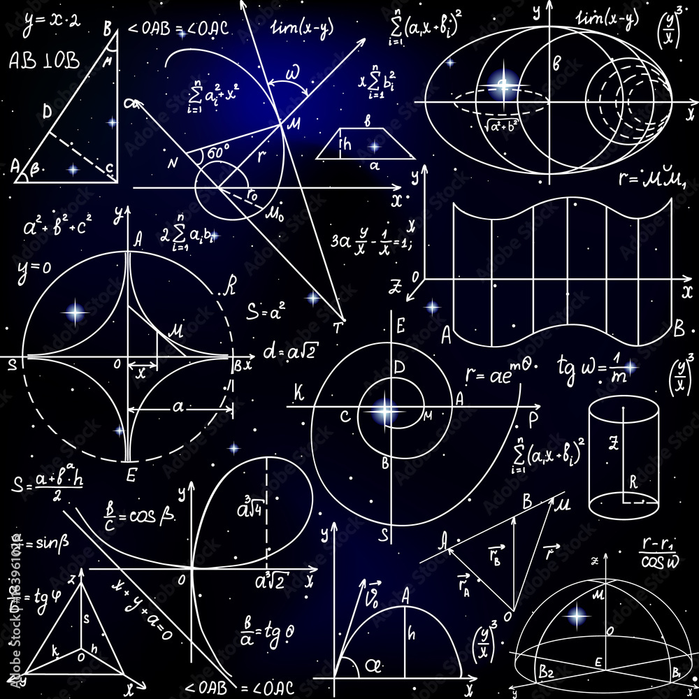 Math vector seamless pattern with formulas, figures and calculations ...