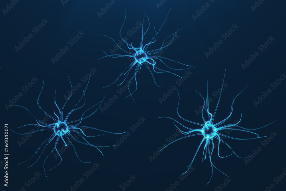Conceptual illustration of neuron cells with glowing link knots. Synapse and Neuron cells ...
