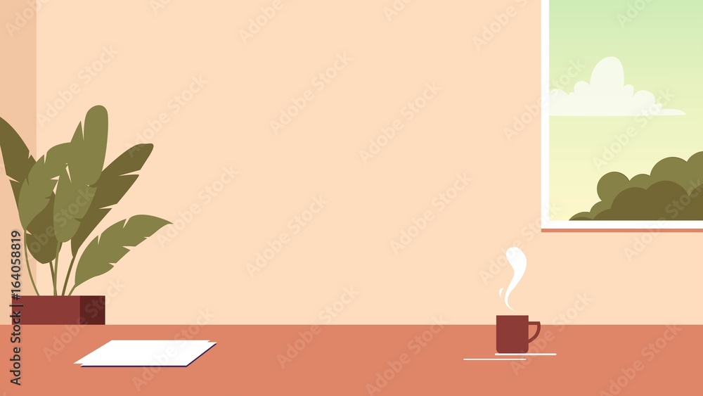 Digital Vector modern office room. Flat style. Writing desk. Window ...