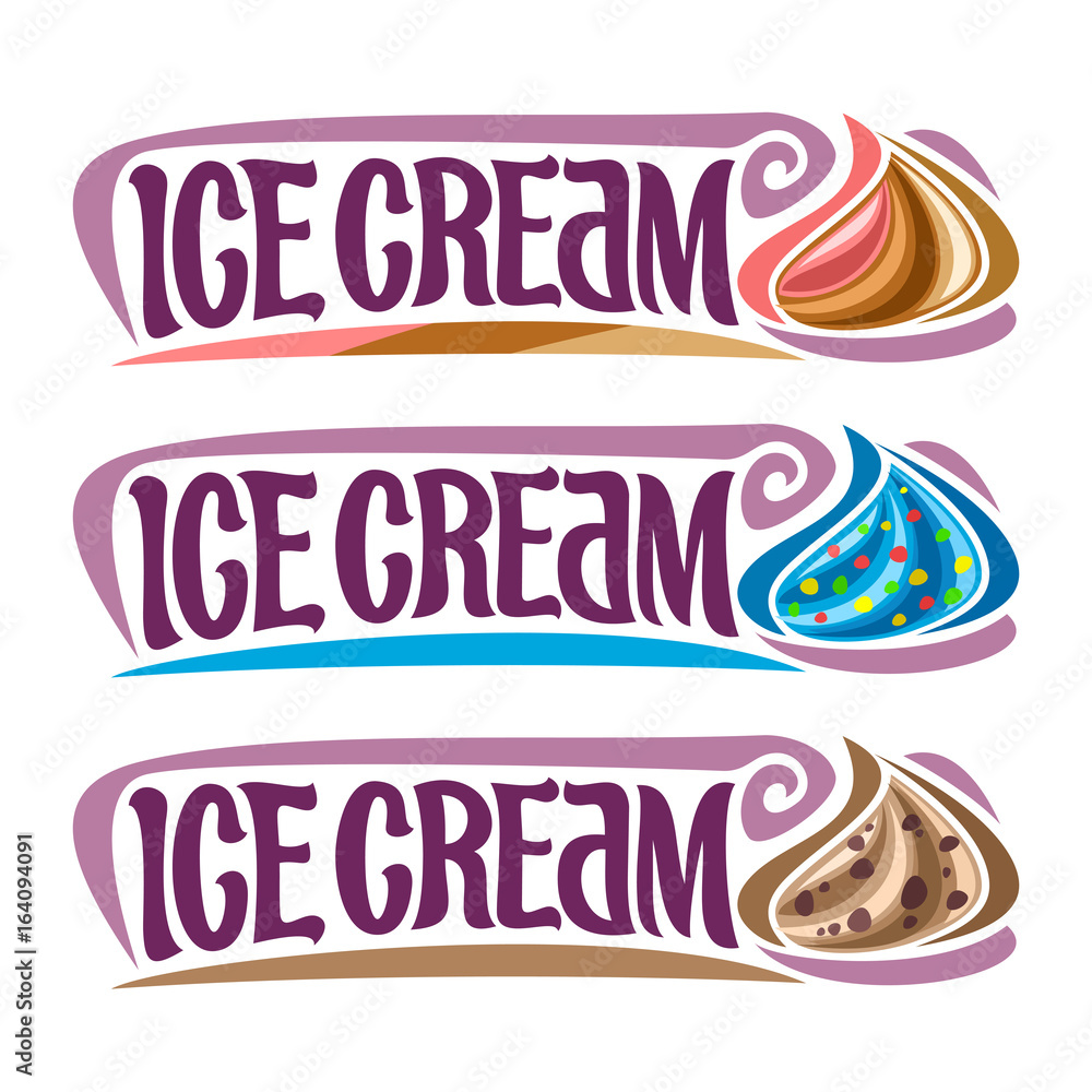 Vector set labels for Ice Cream: 3 vintage stickers for italian ...