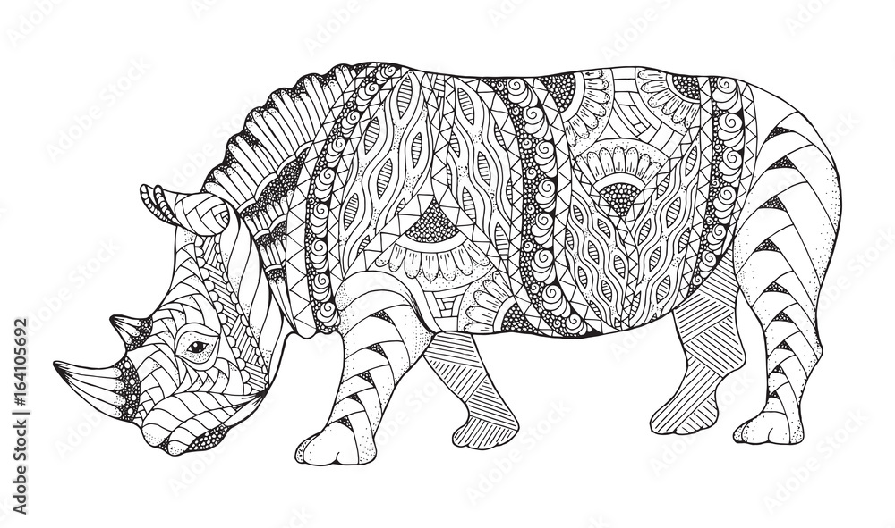 Rhino animal zentangle stylized. Rhinoceros vector, illustration ...