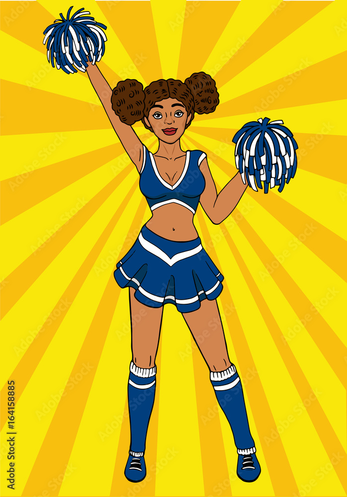 Cheerleader pop art. Black girl from the support group. Vector ...