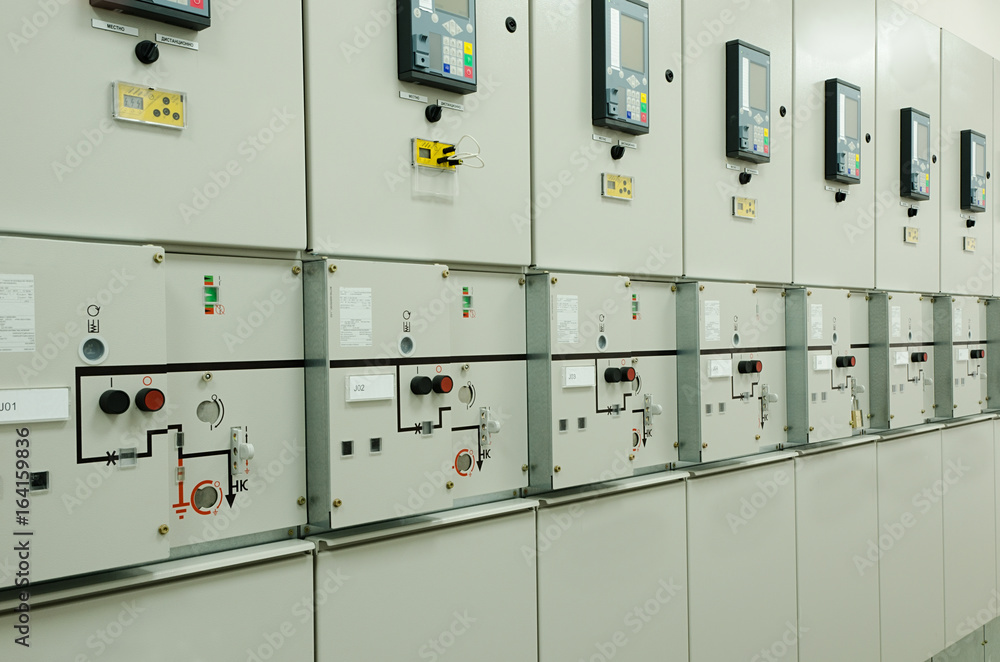 Switchgear in the electrical room. Substation control and automation ...