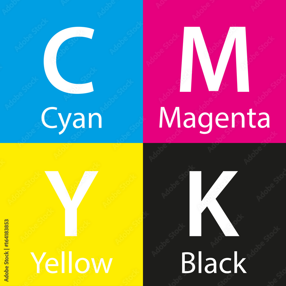 Simple vector cmyk color sample with color name, background with cyan ...
