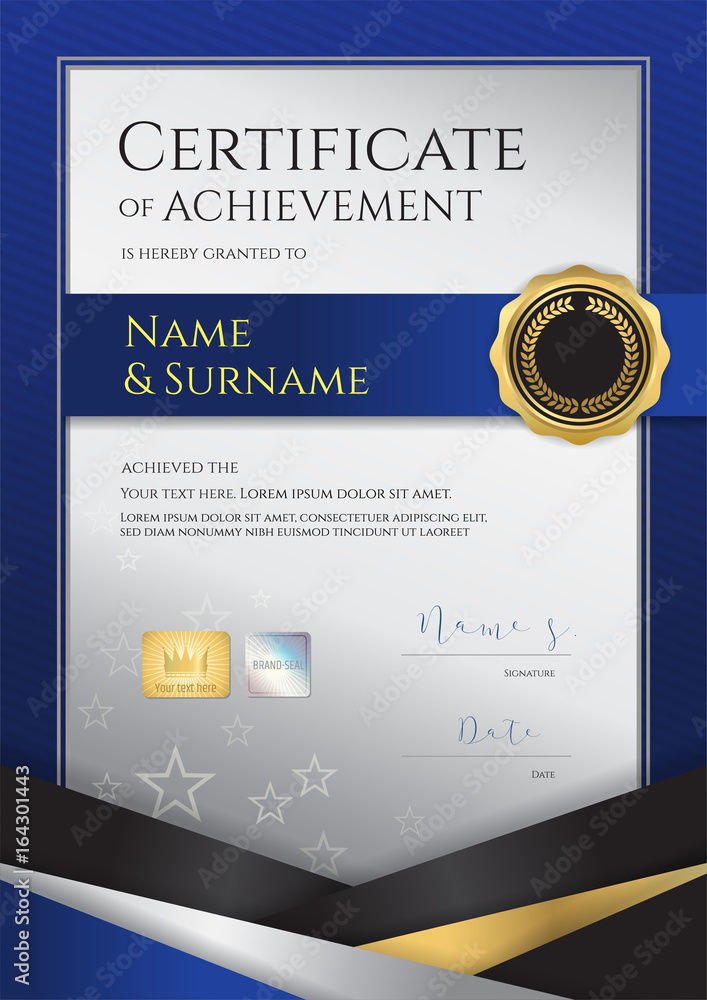 Portrait luxury certificate template with elegant border frame, Diploma ...
