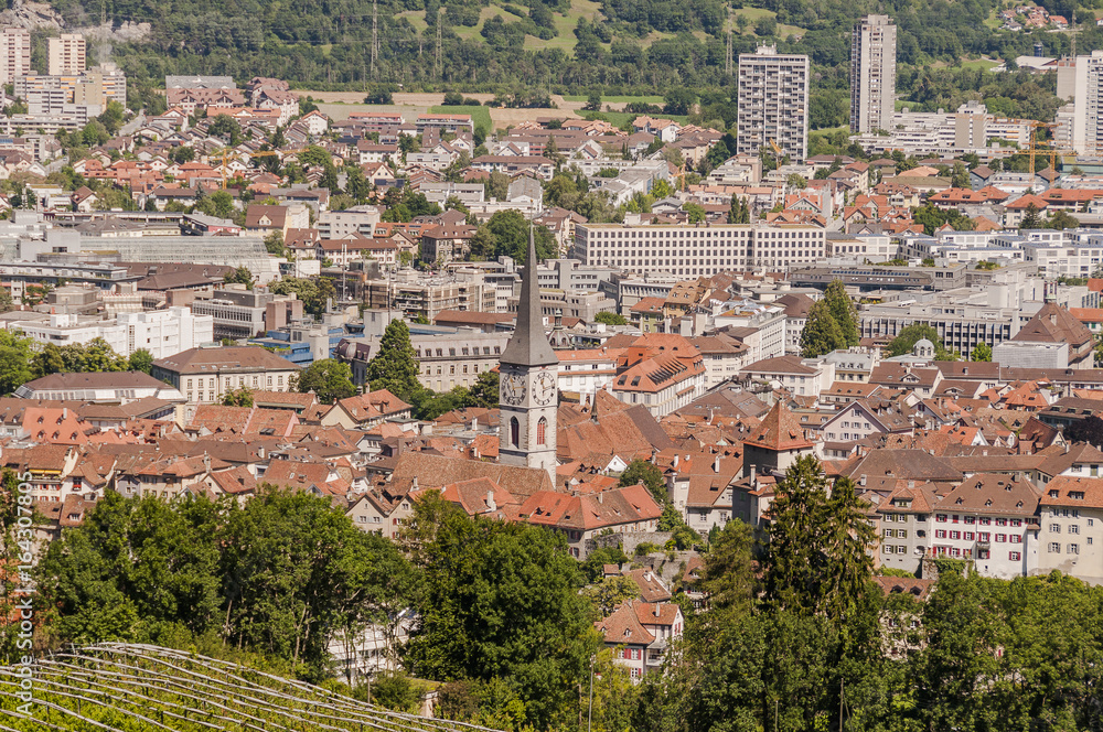 Foto de Stock Chur, Stadt, Altstadt, Altstadthäuser, Martinskirche ...