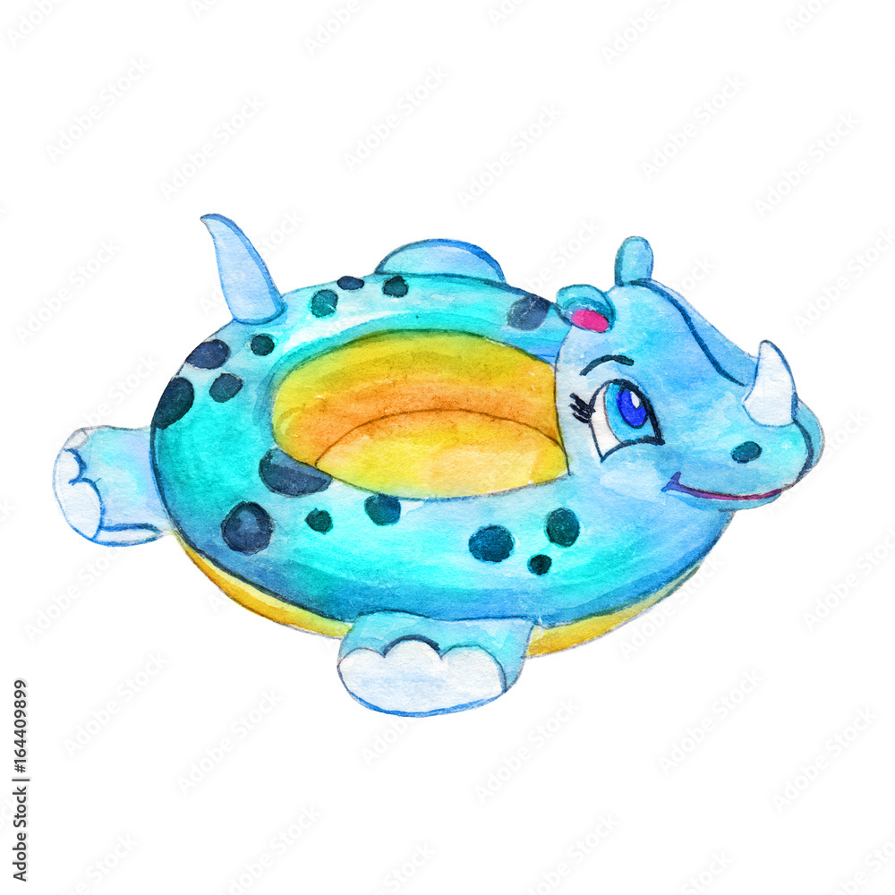 Hand Drawn Watercolor Swim Ring Hippo Illustration Isolated White ...