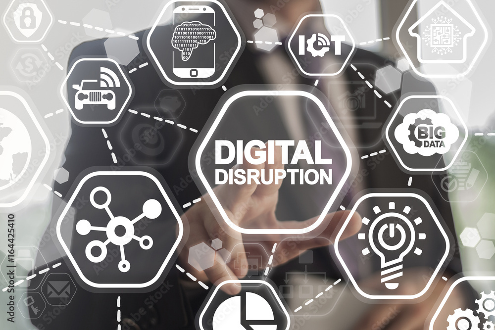 Digital Disruption. Concept of disruptive business ideas like computing ...