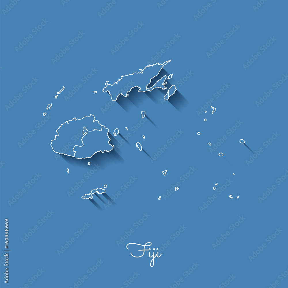 Fiji region map: blue with white outline and shadow on blue background ...