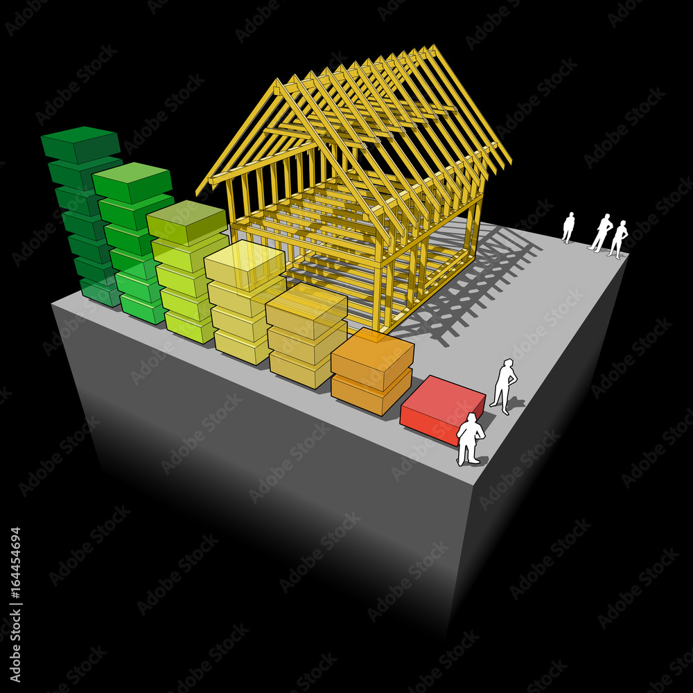 Construction of simple detached house with wooden framework ...
