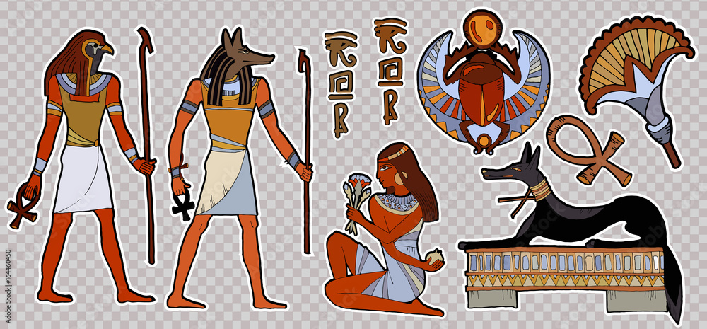 Fashion patch Ancient egypt. Pharaoh, gods of Egypt, Anubis, Ra ...