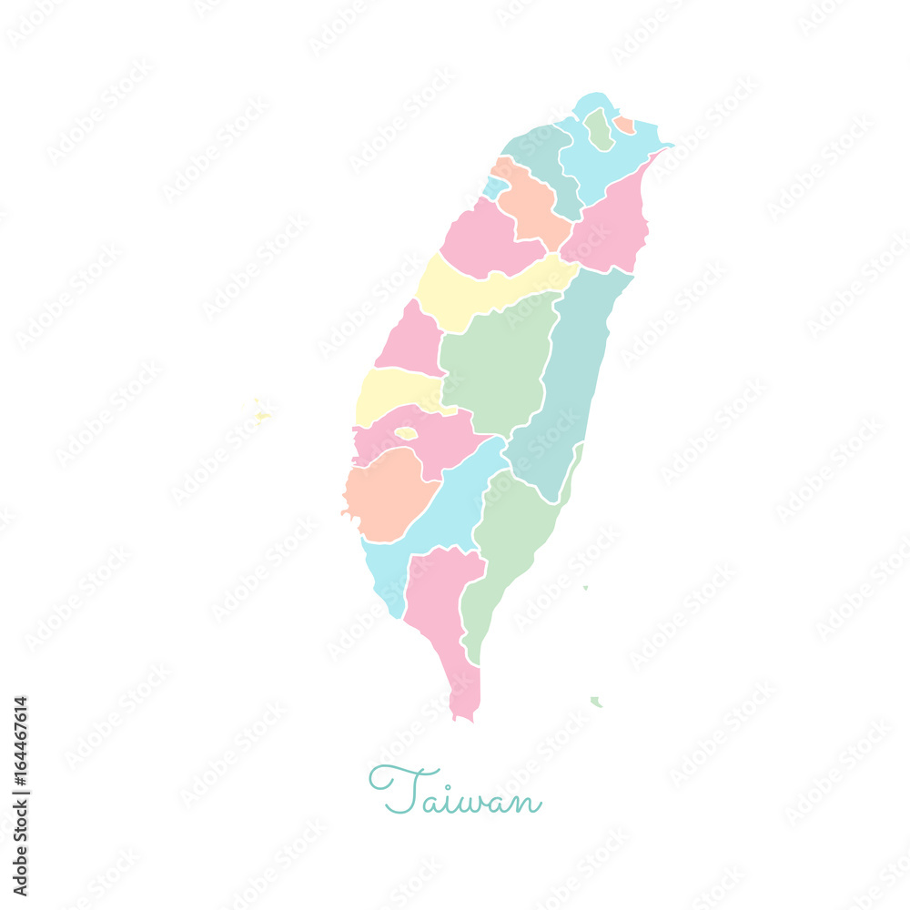 Taiwan region map: colorful with white outline. Detailed map of Taiwan ...