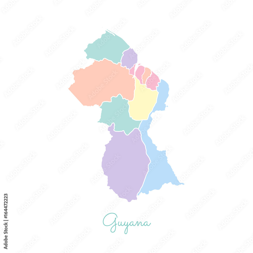 Guyana region map: colorful with white outline. Detailed map of Guyana regions. Vector ...