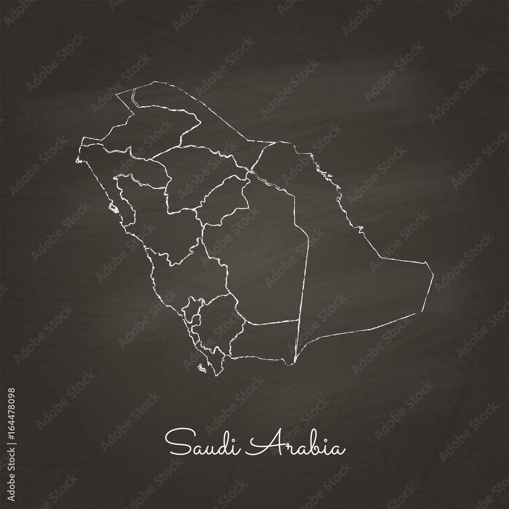 Saudi Arabia region map: hand drawn with white chalk on school ...