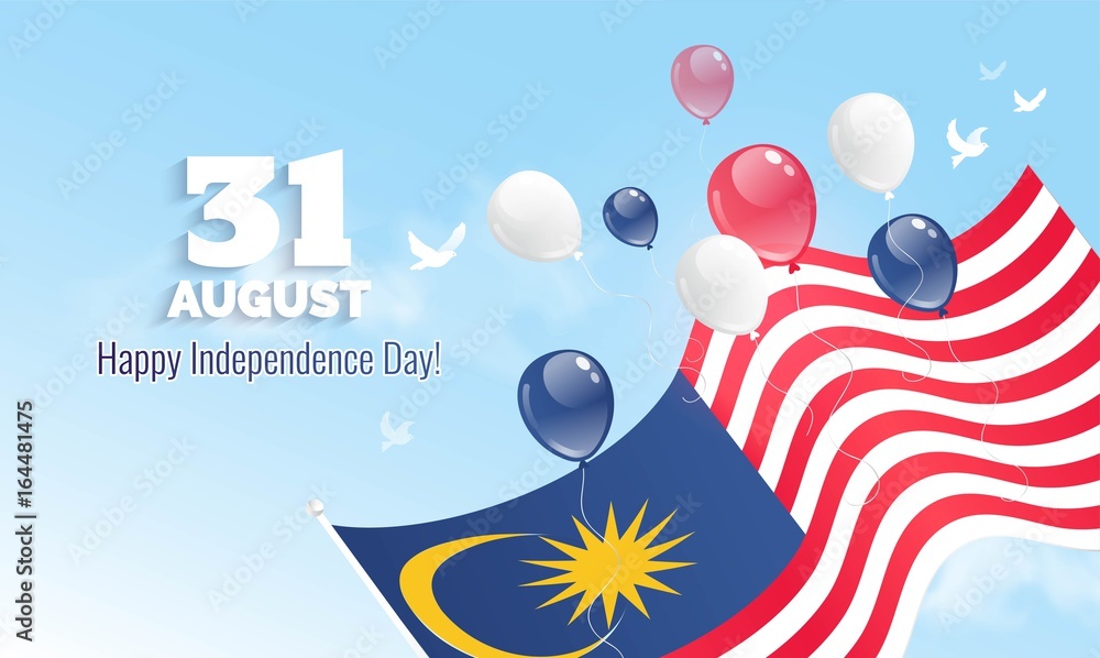31 August. Malaysia Independence Day greeting card. Celebration ...