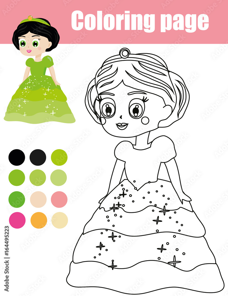 Coloring page with princess character. Color by numbers educational ...