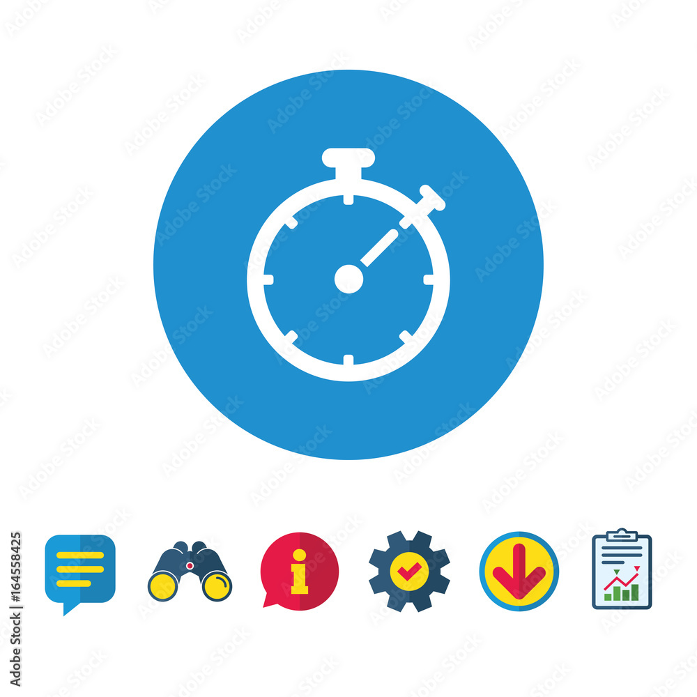 Timer sign icon. Stopwatch symbol. Information, Report and Speech ...