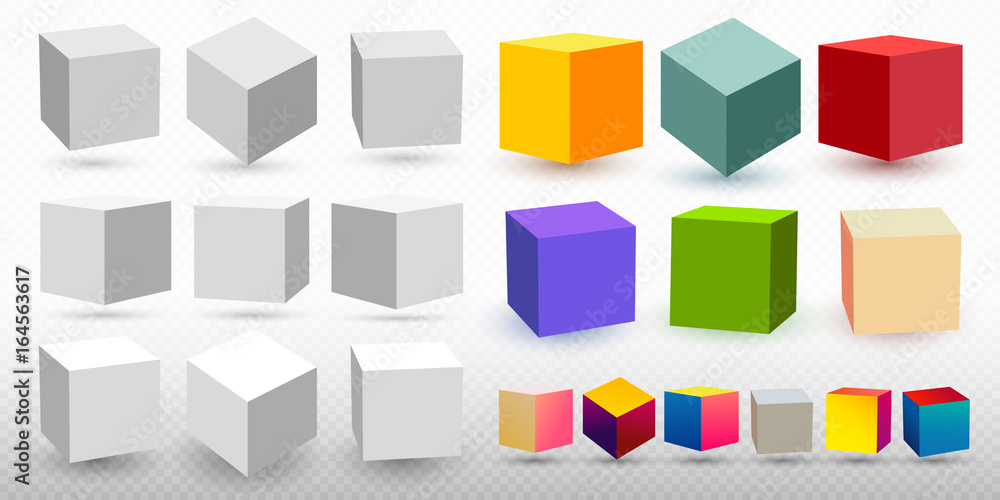 Set of Cube icon set with perspective 3d model of a cube. Vector ...