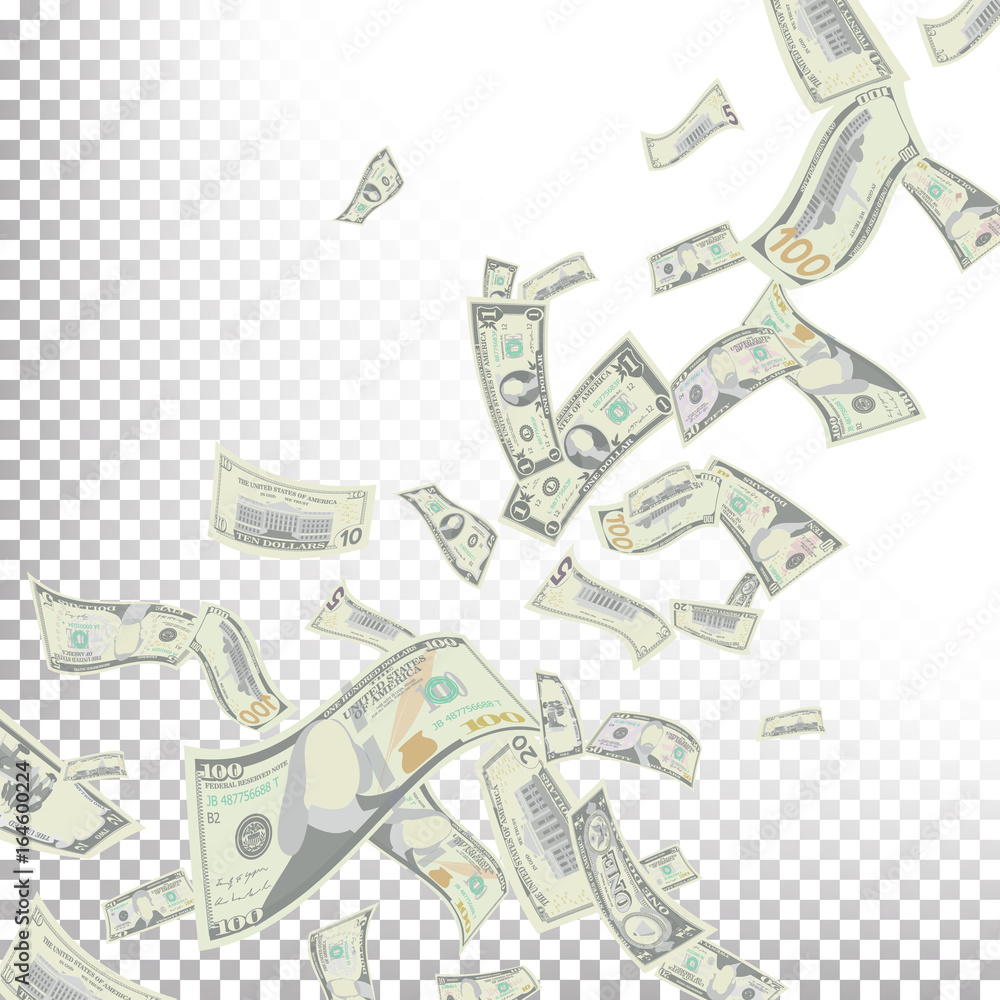 Flying Dollar Banknotes Vector. Cartoon Money Bills Banknotes. Falling ...
