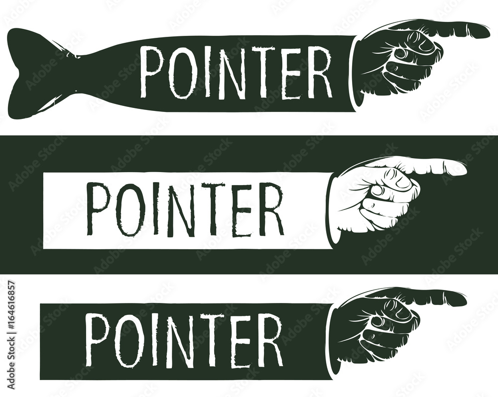 Vector set of three black and white pointers with a human hand and a ...