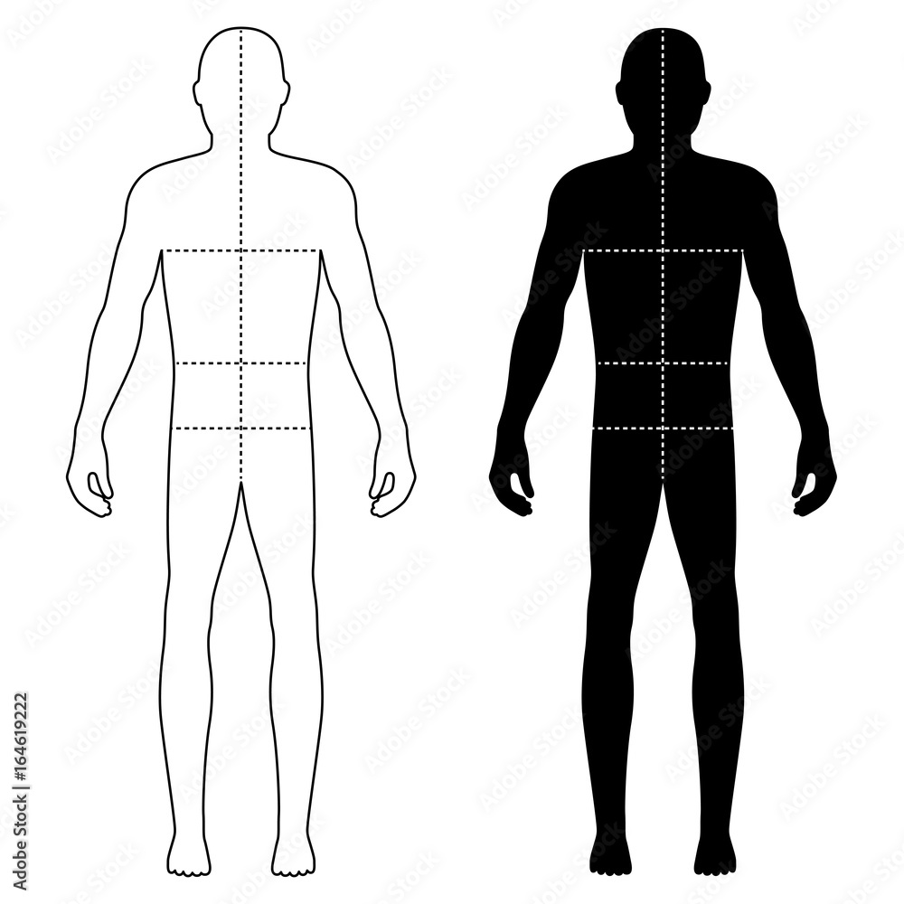Fashion body full length bald template figure silhouette with marked ...