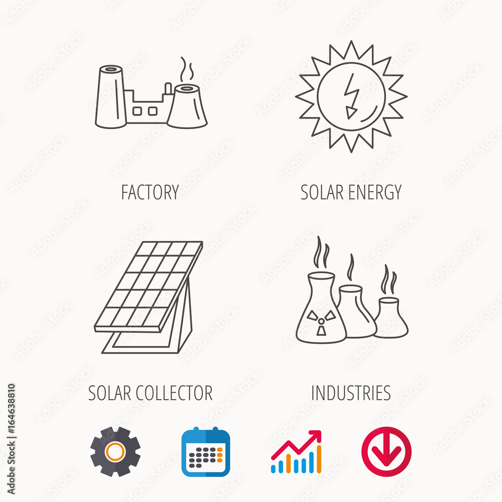 Vetor Solar collector energy, factory and industries icons. Solar ...