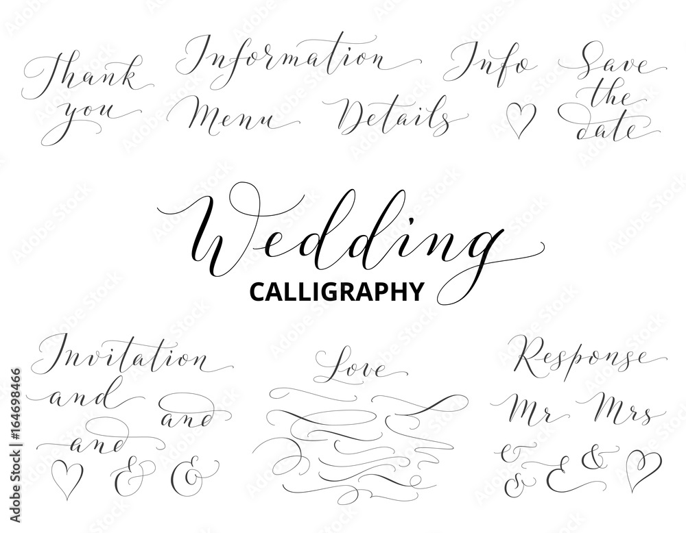 Wedding hand written calligraphy set isolated on white. Great for ...