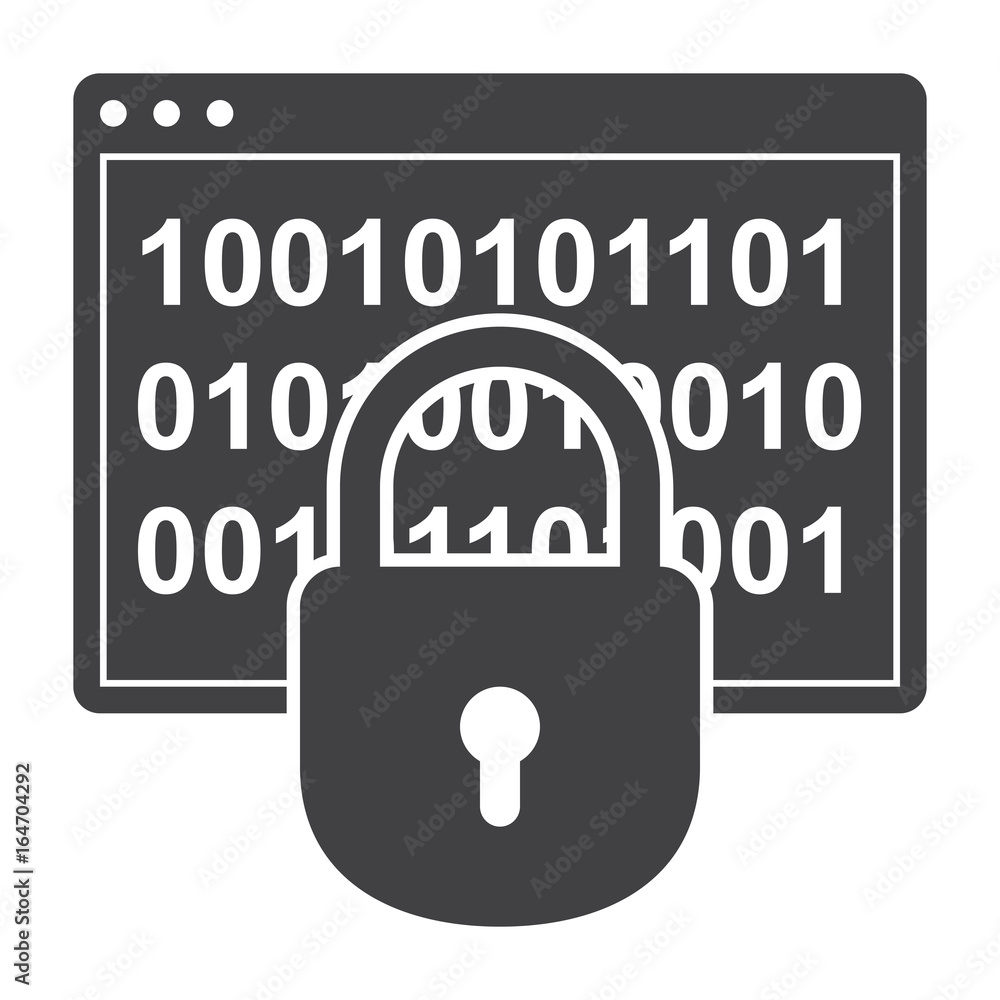 Cryptography concept with window program and lock, vector silhouette Stock Vector | Adobe Stock