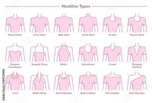 Vector illustration set of various neckline types for women's' fashion ...