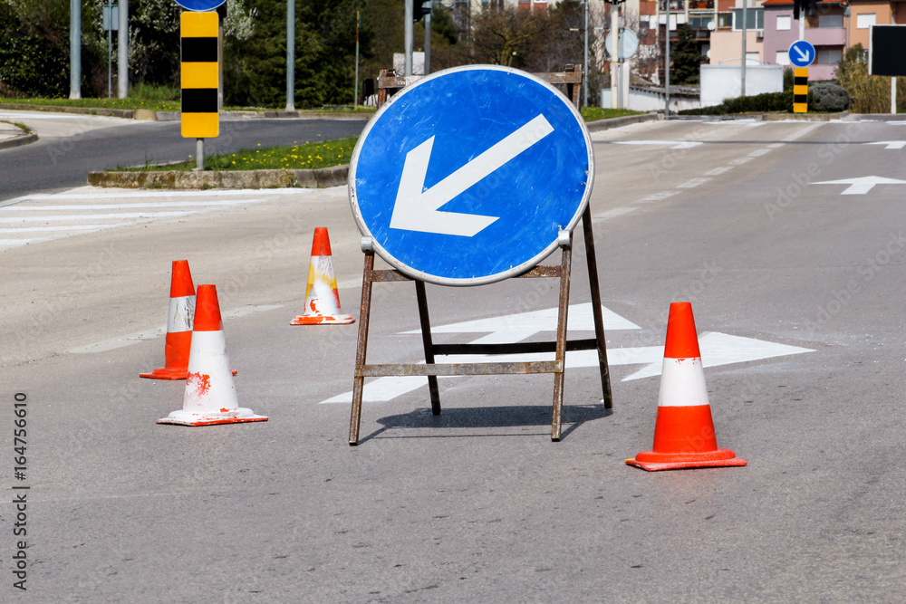 Work on the road. Street signs and road marking. Traffic signs for ...