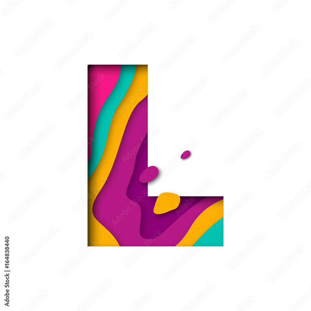 Paper cut letter L. Realistic 3D multi layers papercut isolated white ...