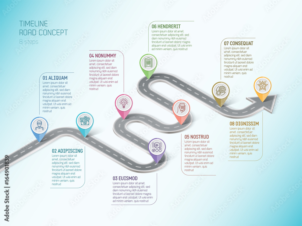 Isometric navigation map infographic 8 steps timeline concept. W Stock ...