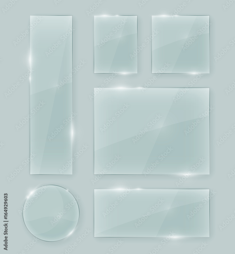 Transparent vector crystal clear glass shapes. Shiny realistic glass ...