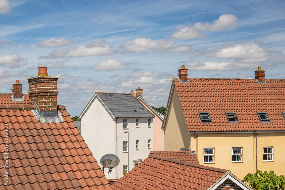 Suburbs. Roof top view of residential suburban housing estate. Stock ...